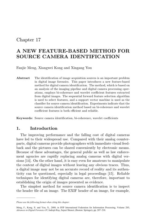 Pdf A New Feature Based Method For Source Camera Identification