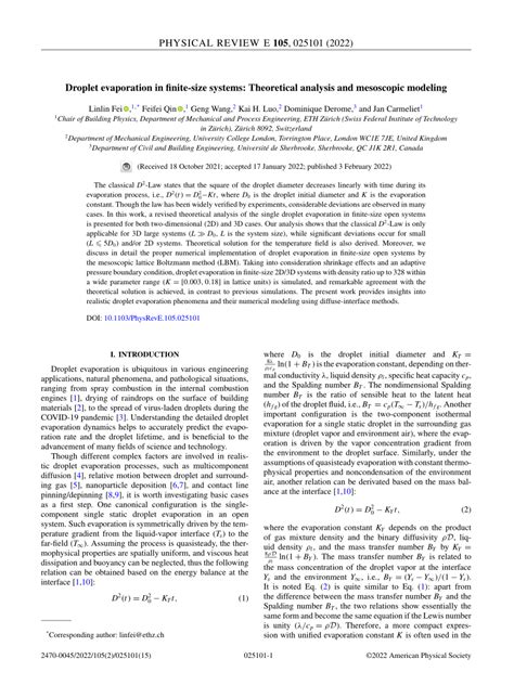 Pdf Droplet Evaporation In Finite Size Systems Theoretical Analysis And Mesoscopic Modeling