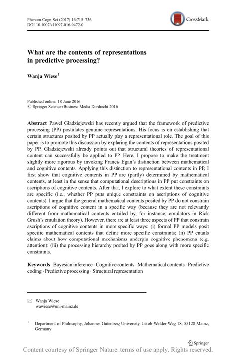 What Are The Contents Of Representations In Predictive Processing