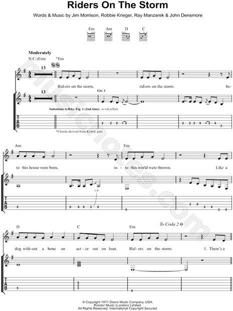 The Doors Riders On The Storm Guitar Tab In E Minor Download