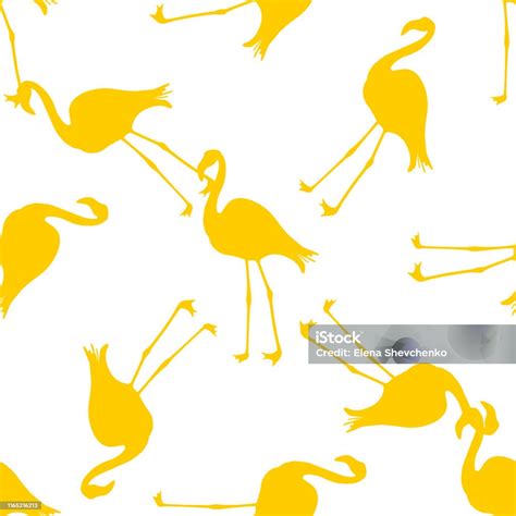 원활한 플라밍고 패턴 벡터 일러스트레이션 노란색 플라밍고 무늬 흰색 배경입니다 여름 배경 화면 배경 만화 벡터 일러스트 레이션 귀여운에 대한 스톡 벡터 아트 및 기타 이미지