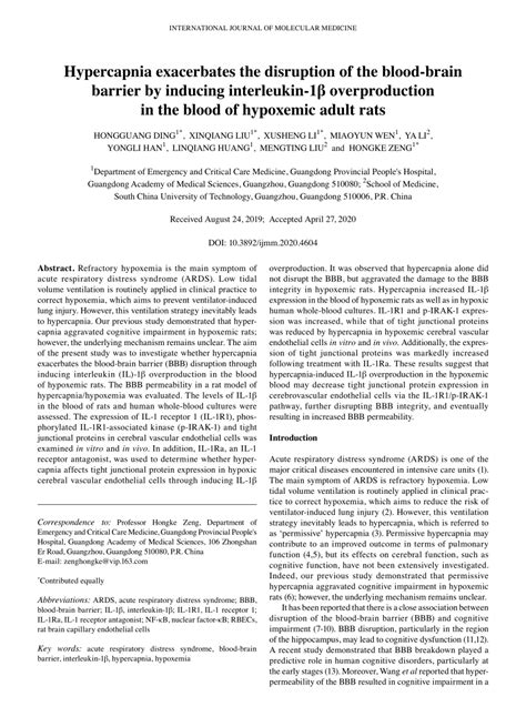 Pdf Hypercapnia Exacerbates The Disruption Of The Blood‑brain Barrier