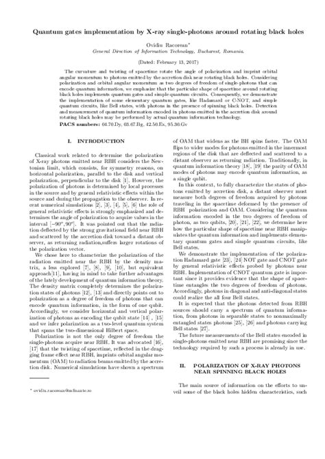 Pdf Quantum Gates Implementation By X Ray Single Photons Around Rotating Black Holes