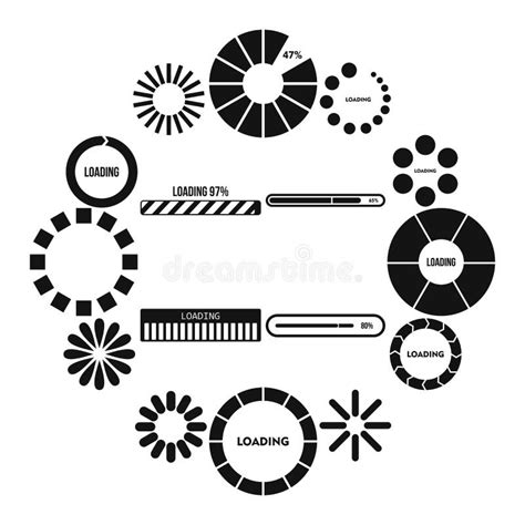 Progress Bar Loading Icons Set Simple Style Stock Illustrations 330