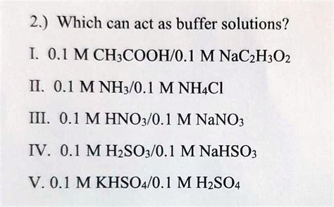 solved which can act as buffer solutions i 0 1 m ch3cooh 0 1 m
