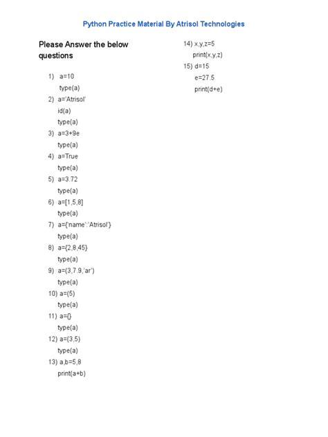 Please Answer The Below Questions Python Practice Material By Atrisol Technologies Pdf