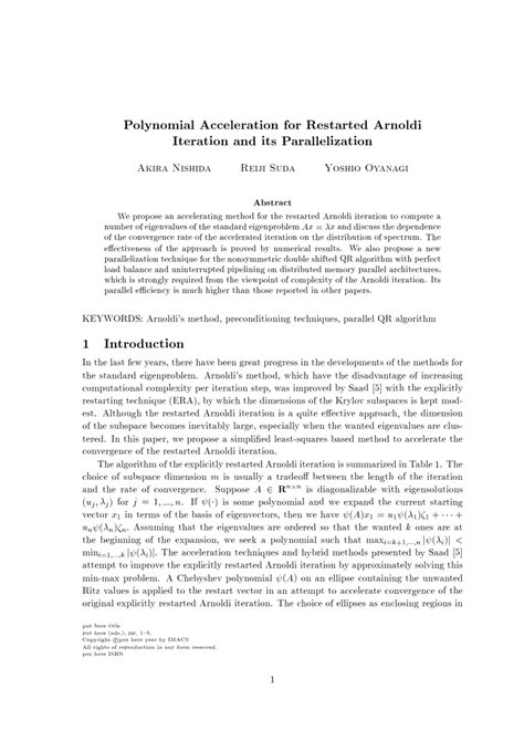 Pdf Polynomial Acceleration For Restarted Arnoldi Iteration And Its Parallelization