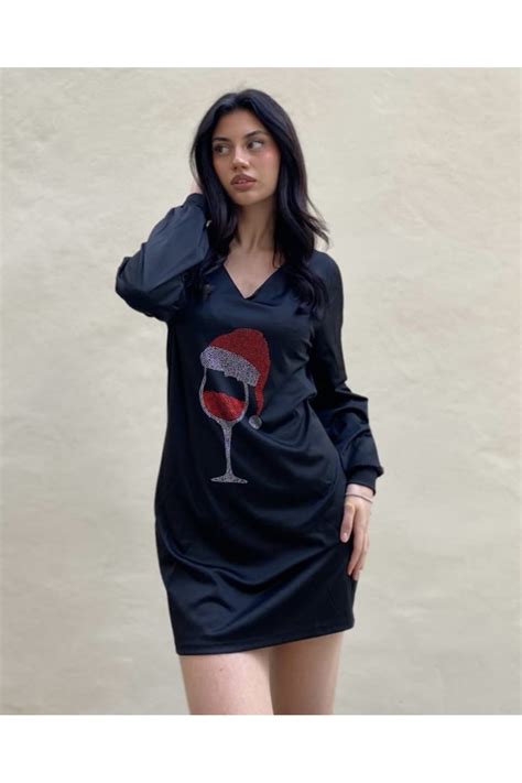 Moda Eyesof Жіноче плаття з довгими рукавами V подібним вирізом та принтом із хвилястої тканини