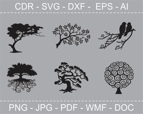 Tree SVG Clipart Tree Silhouette Laser Cutting And Engraving Cricut SVG Cutting Files Etsy