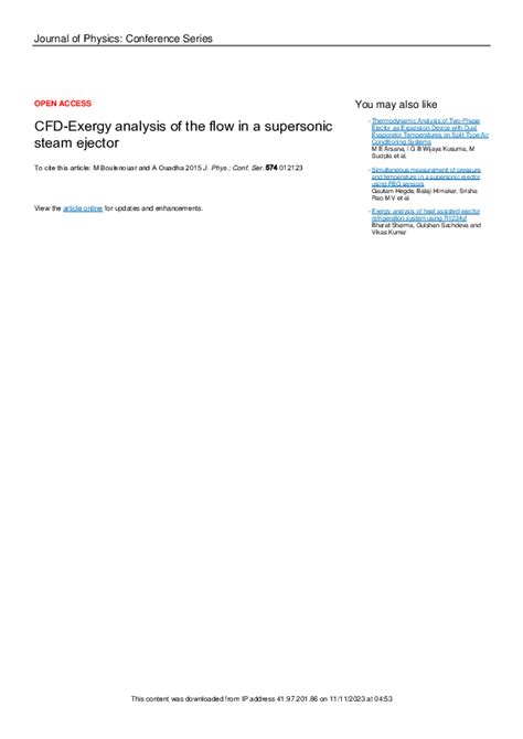 Pdf Cfd Exergy Analysis Of The Flow In A Supersonic Steam Ejector