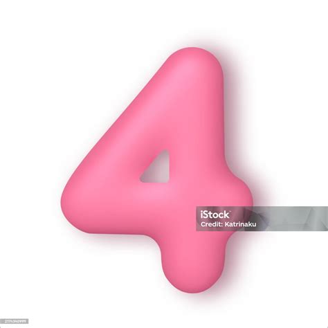 사실적인 3d 글꼴 색상 핑크 번호 4 풍선 형태의 숫자입니다 제품 광고 웹 배너 전단지 인증서 및 엽서에 대한 템플릿 벡터 일러스트 레이 션 0명에 대한 스톡 벡터 아트