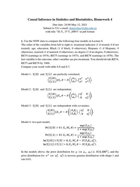 causal inference homework comparing models calculating efficiency