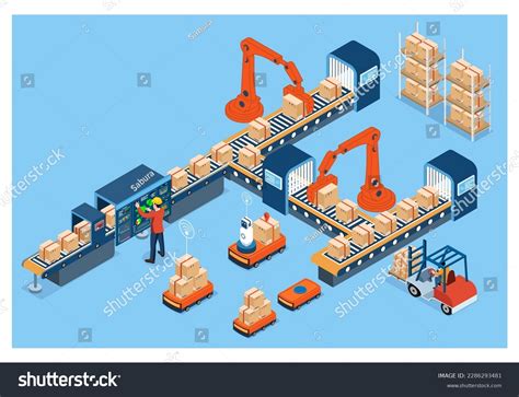 3d Isometric Automated Warehouse Robots Smart Stock Vector Royalty