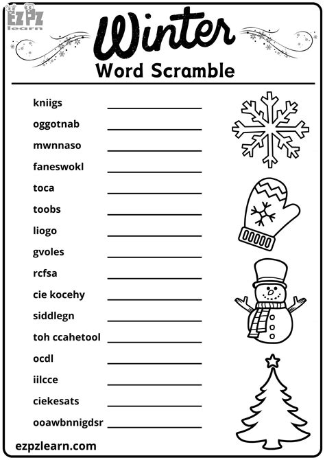 Winter Word Scramble With Answers Julal