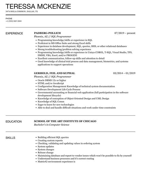 Sql Programmer Resume Samples Velvet Jobs