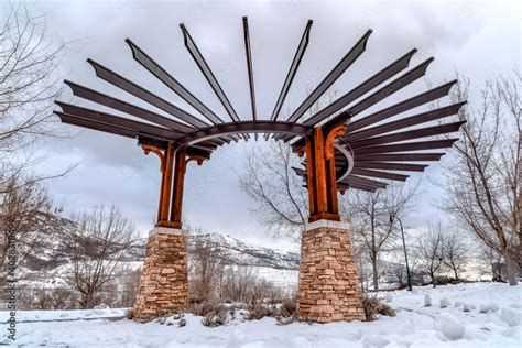 Outdoor Architectural Structure With Radial Beams Supported By Two