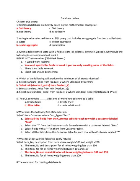 Database Review Some Questions About Session Introduction Of SQL Database Review