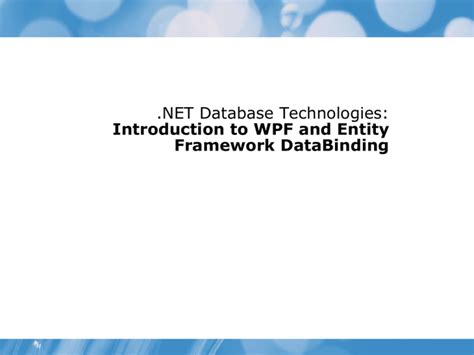 WPF Entity Framework Data Binding In NET