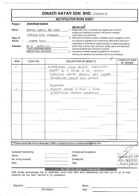 Borang Defect Rumah Rectification Works Submission Form Studocu