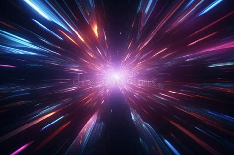 Abstract Hyper Warp Neon Flight In A Retro Futuristic Space Tunnel Stock Illustration