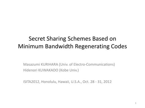 Ppt Secret Sharing Schemes Based On Minimum Bandwidth Regenerating
