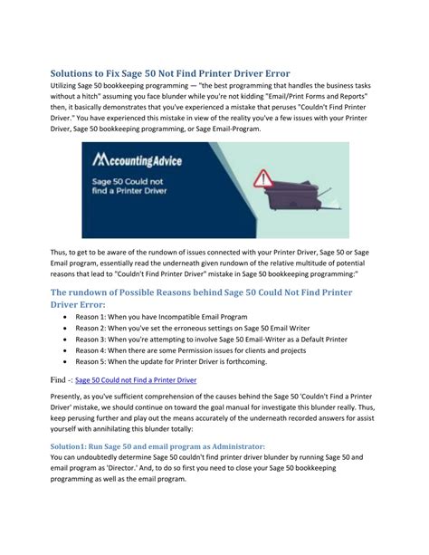 PPT Solutions To Fix Sage 50 Not Find Printer Driver Error PowerPoint Presentation ID 11374832