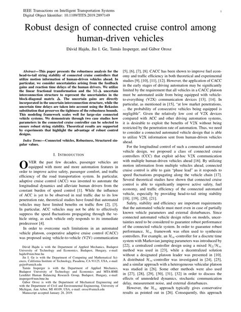Pdf Robust Design Of Connected Cruise Control Among Human Driven Vehicles