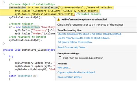 C Exceptions Systemnullreferenceexception While Trying To Create