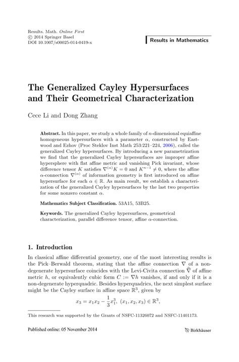 Pdf The Generalized Cayley Hypersurfaces And Their Geometrical Characterization