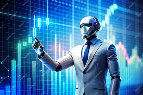 Premium Photo Robot Business Finance Data Analytics Graph Chart Report Man Using Laptop