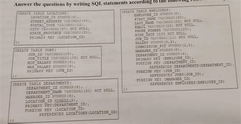 Solved Answer The Questions By Writing Sql Statements