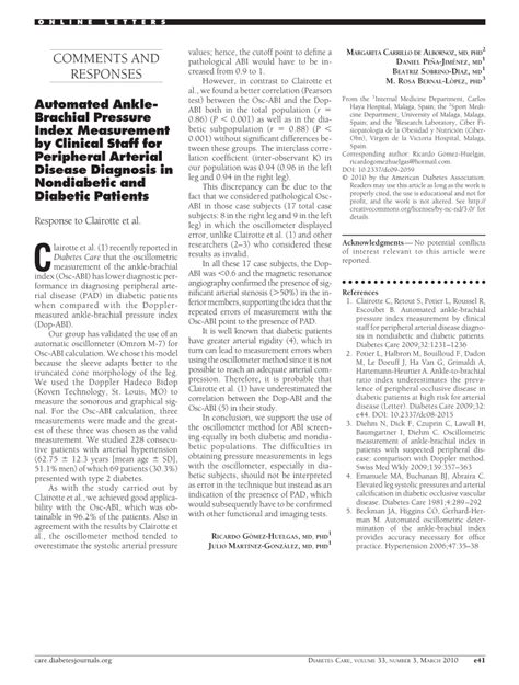 Pdf Automated Ankle Brachial Pressure Index Measurement By Clinical Staff For Peripheral