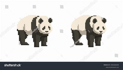 Two Pixel Art Pandas Simplified Black Stock Vector Royalty Free