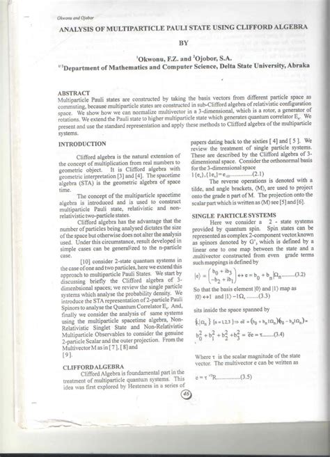 Pdf Anaaysis Of Multiparticle Pauli State Using Clifford Algebra