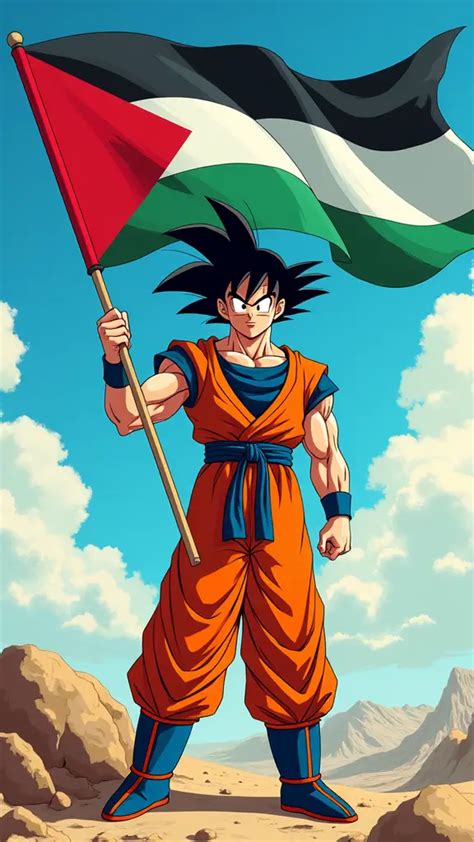 سون غوكو يحمل علم فلسطين بيكاسو الخليج Gulf Picasso