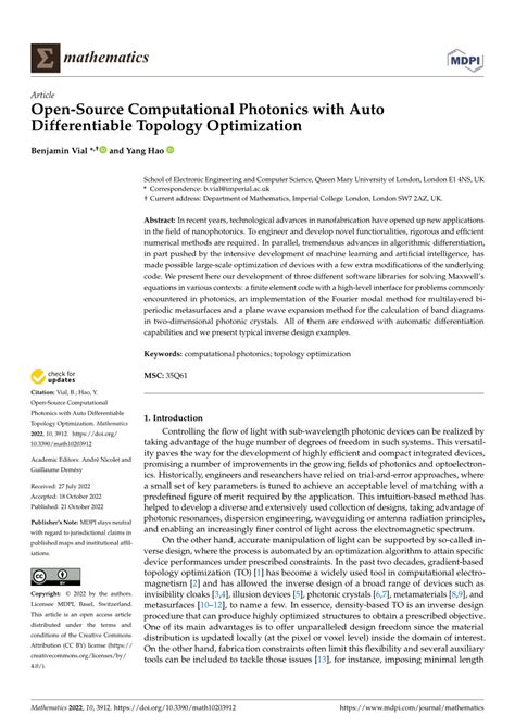 Pdf Open Source Computational Photonics With Auto Differentiable