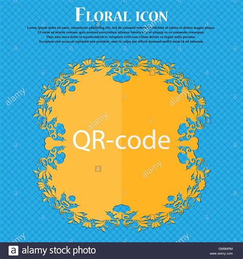 Qr Code Sign Icon Scan Code Symbol Floral Flat Design On A Blue Abstract Background With Place