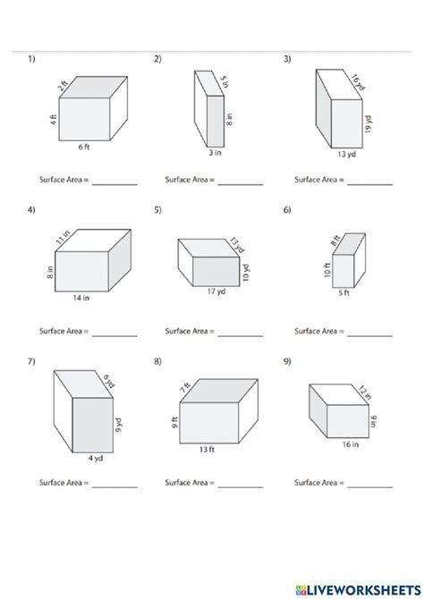 surface area of rectangular prism worksheets