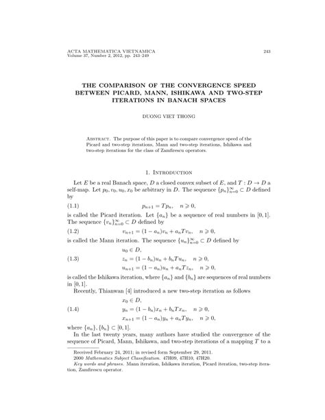 Pdf The Comparison Of The Convergence Speed Between Picard Mann Ishikawa And Two Step