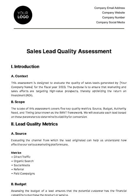Free Sales Lead Quality Assessment Template To Edit Online