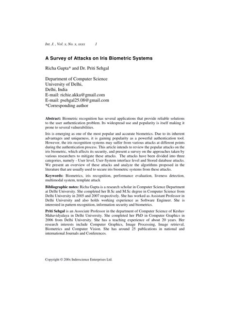Pdf A Survey Of Attacks On Iris Biometric Systems