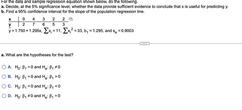 Solved For The Data And Sample Regression Equation Shown