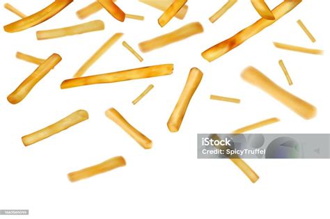 감자 스틱 감자 튀김 패턴 짭짤한 테이크 아웃 패스트 푸드 현실적인 고립 된 요소 떨어지기 레스토랑 메뉴 배경 카페 장식 또는