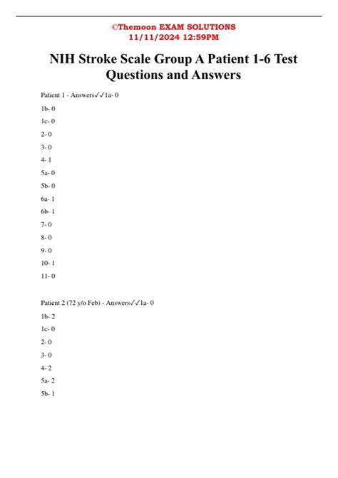 Nih Stroke Scale Group A Patient 1 6 Test Questions And Answers Nih Stroke Scale Group Stuvia Us