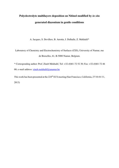Pdf Polyelectrolyte Multilayers Deposition On Nitinol Modified By In