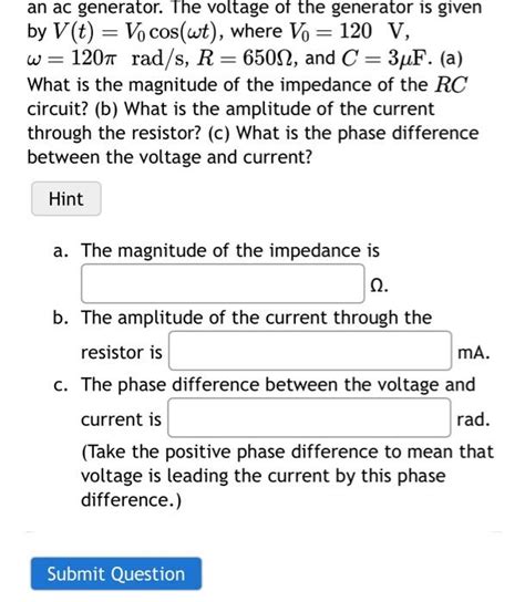 Solved An Ac Generator The Voltage Of The Generator Is Chegg