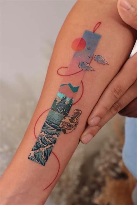 Colorful Patchwork Sleeve Tattoo Cool Korean Tattoo Vertical Tattoos