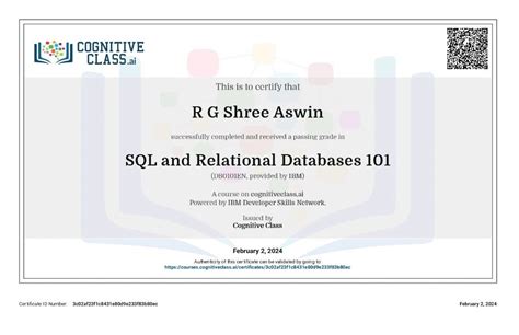 Shree Aswin On Linkedin Sql And Relational Databases Course Certificate Provided Ibm
