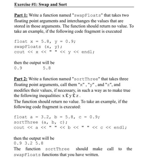 Solved Exercise 1 Swap And Sort Part 1 Write A Function Chegg Com