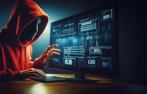 A Hacker In A Hooded Sweatshirt Grabs The Word Password On A Computer